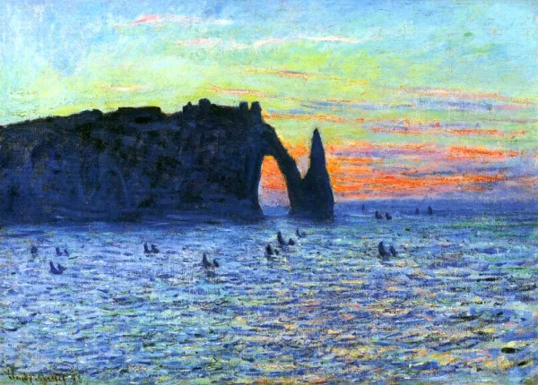 Claude Monet Etretat, the Needle Rock and the Porte d'Aval, Sunset Oil ...